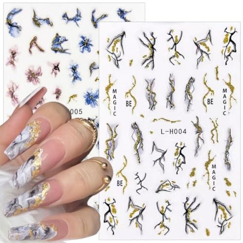 6 Sheets Marble Nail Art Stickers Decals 3D Self Marble Nail Stickers-2 ...