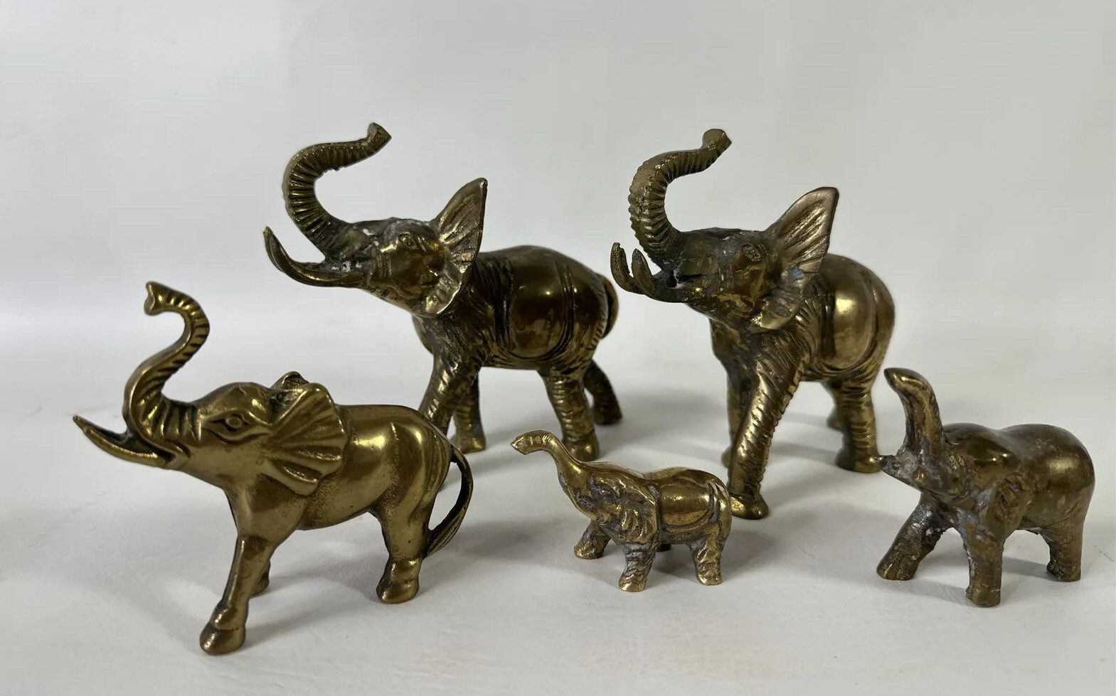 Vintage Brass Elephant Statues African Elephant "Trunks Up" Good Luck ...