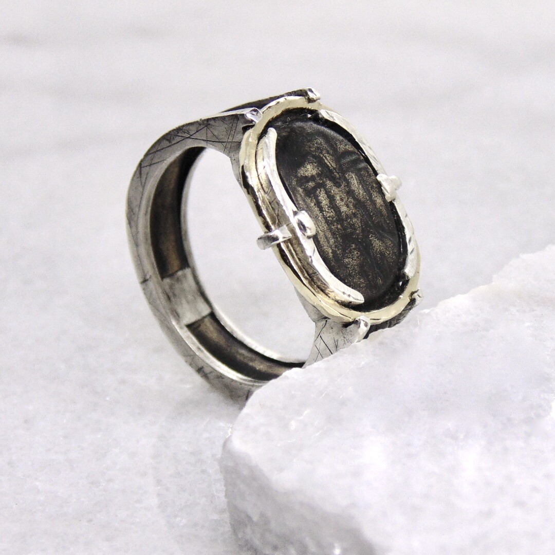 Roman Intaglio Bronze Ring set in Sterling Silver and 10kt gold outer ...