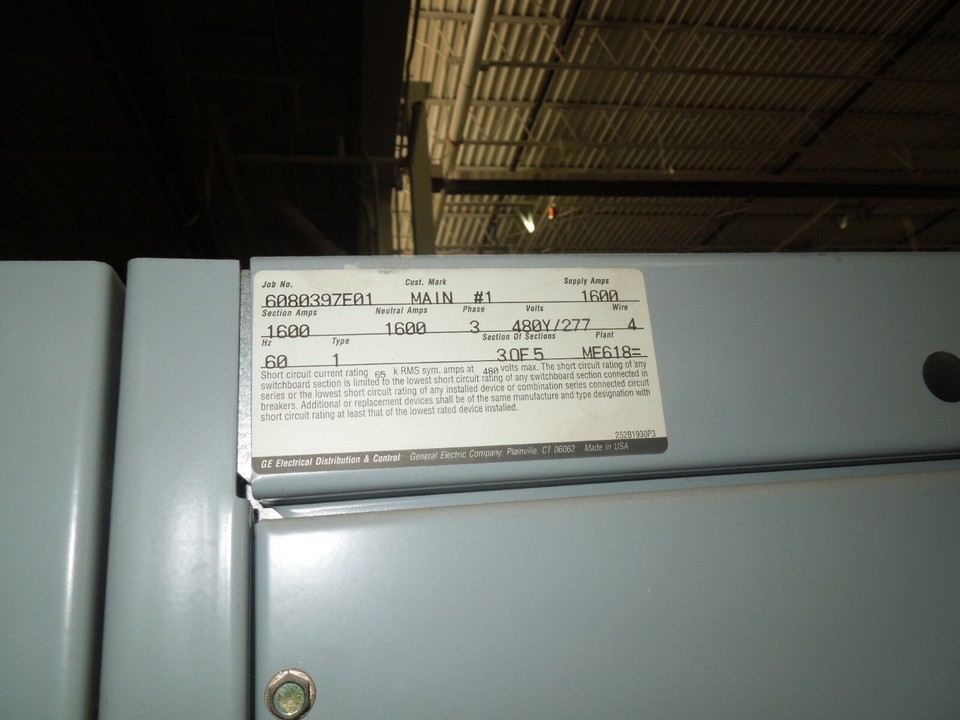 GE AV-Line Switchboard 2500A 3ph 480/277V Power Break Main-Tie-Main ...