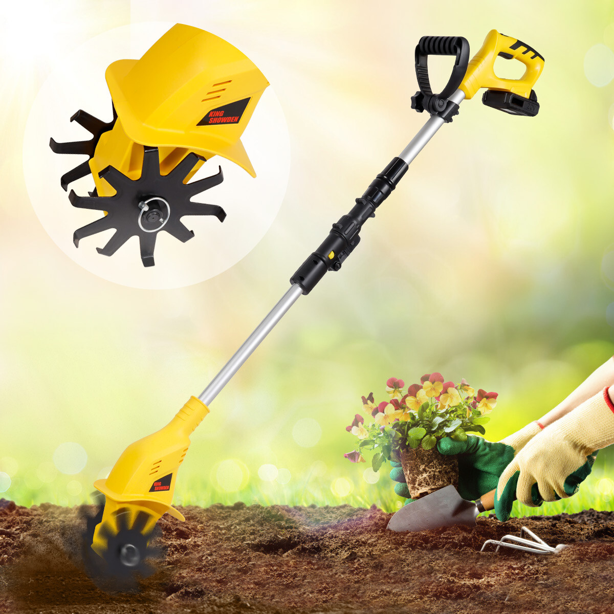 Cordless Cultivator Tiller Handheld Rototiller Garden Soil Ground Power ...