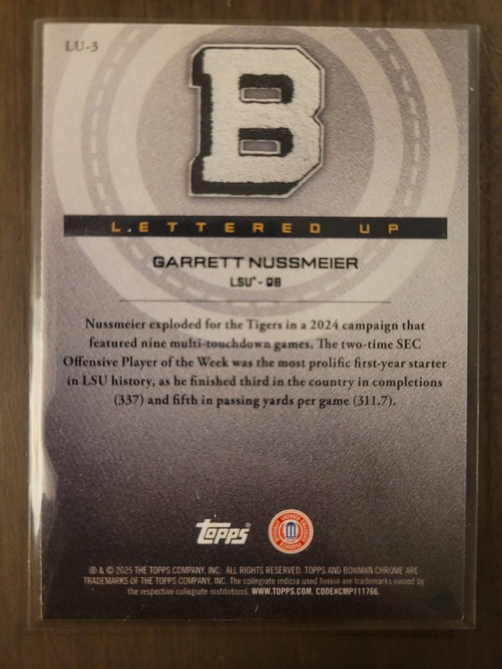 GARRETT NUSSMEIER #LU-3 2025 TOPPS BOWMAN CHROME UNIVERSITY LETTERED UP ...