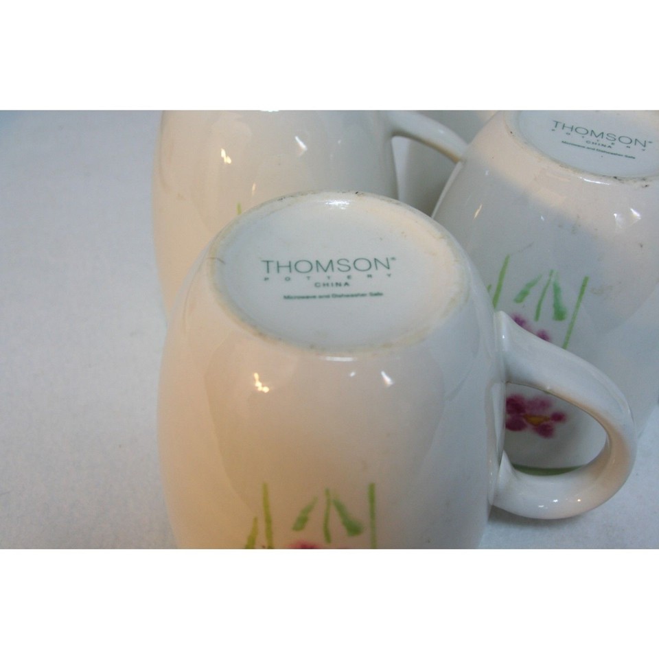 Thomson Pottery China Pink Floral Tea Coffee Green Rim Cups Mugs Set of ...