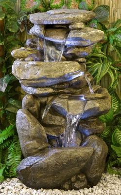 Rock Cascade Water Feature Fountain 3 Tier Waterfall Natural Stone ...