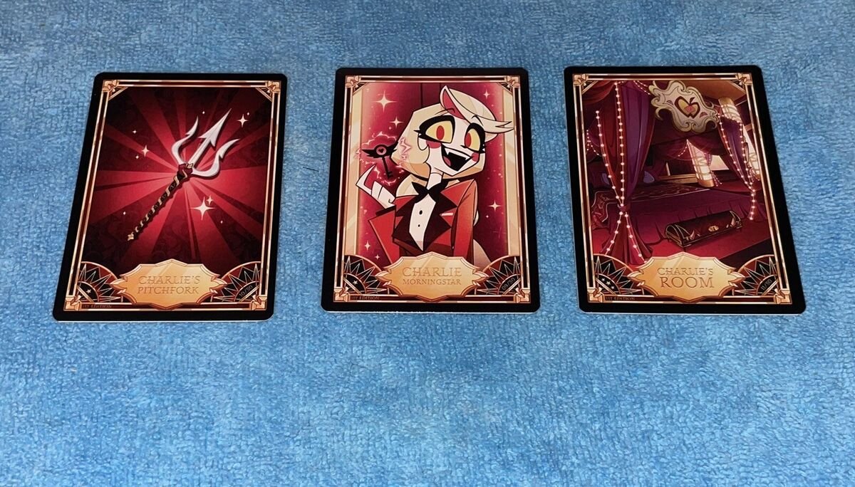 Hazbin Hotel Trading Cards Lot CHARLIE'S ROOM & PITCHFORK Hazbin Hotel Trading Cards Lot CHARLIE'S ROOM & PITCHFORK