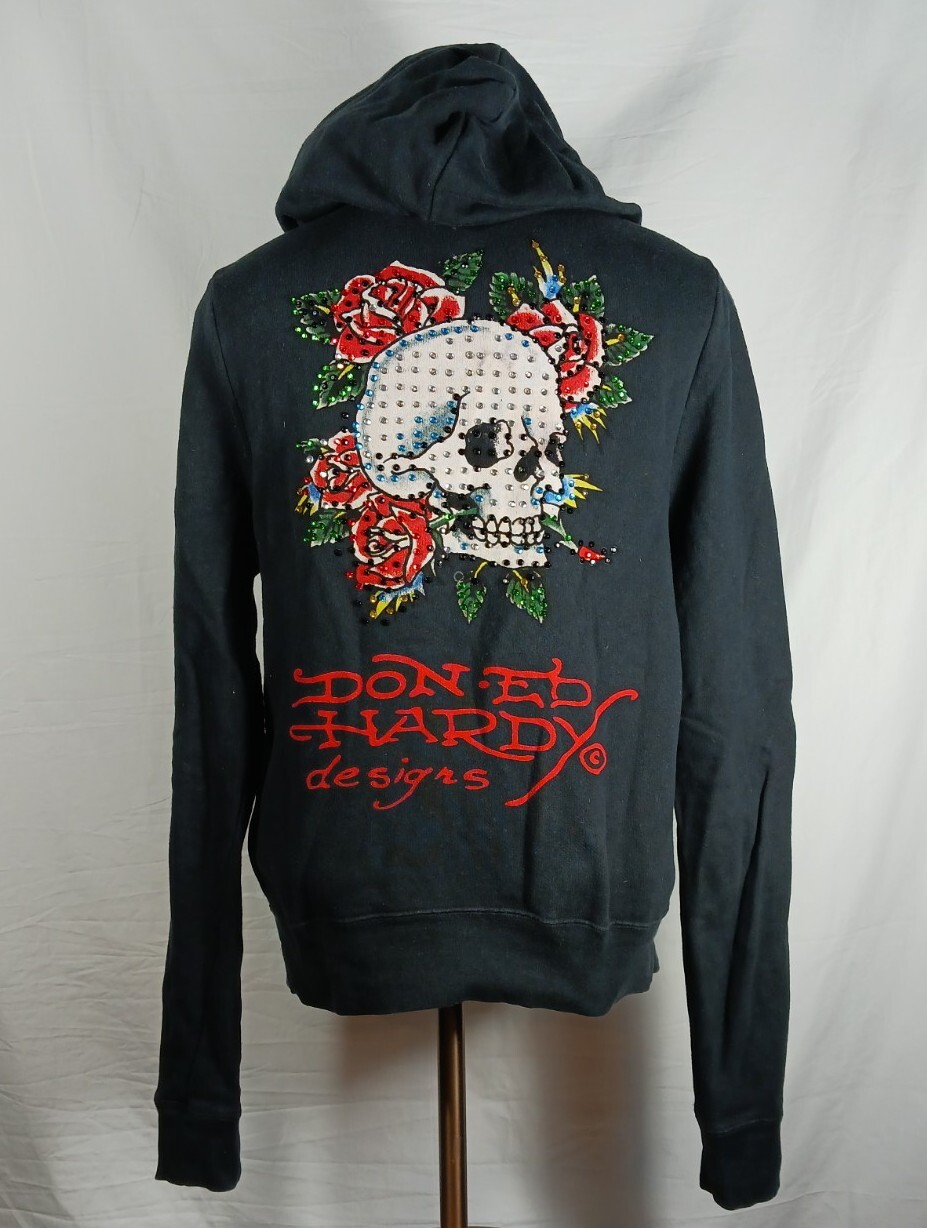 Rare Ed Hardy Hoodie Jacket Skull Roses Rhinestones F… - Gem
