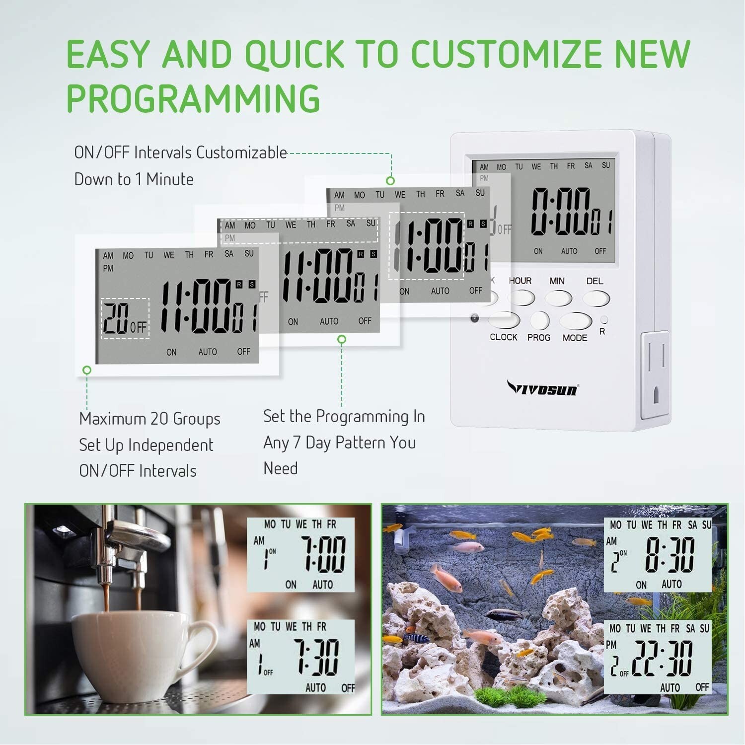 7 Day Timer Digital Programmable Electric Timer Indoor with Dual Outlet ...