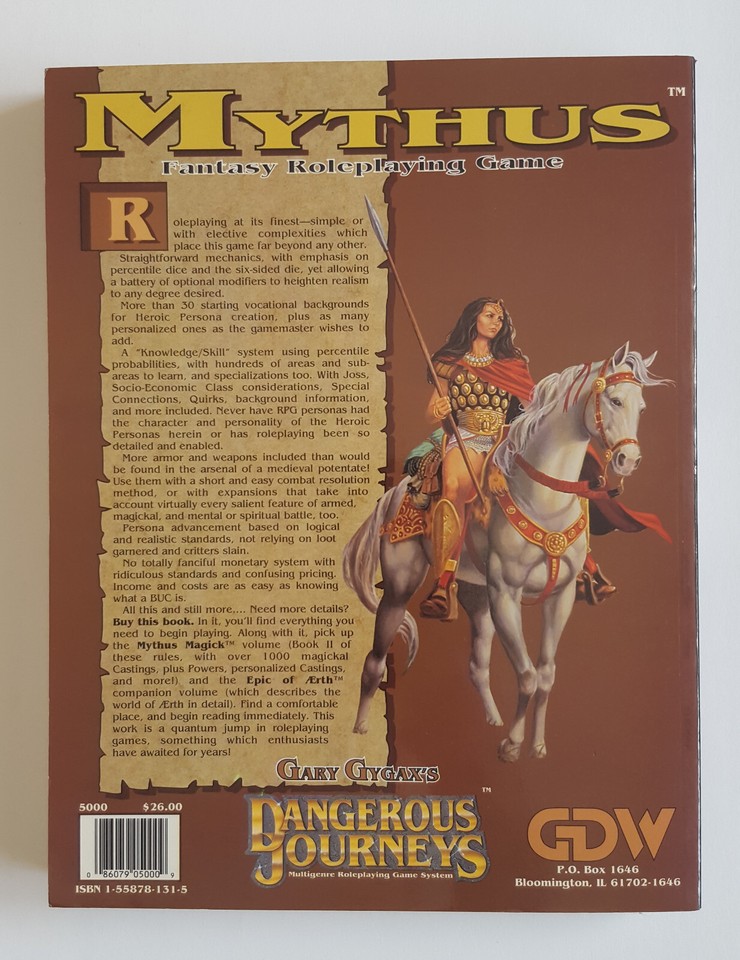 MYTHUS DANGEROUS JOURNEYS FANTASY ROLEPLAYING GAME GDW GARY GYGAX | eBay