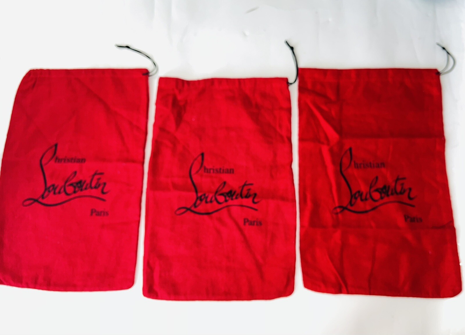 Lot Of 3 CHRISTIAN LOUBOUTIN RED DUST COVER BAGS DRAWSTRING STORAGE 14. ...
