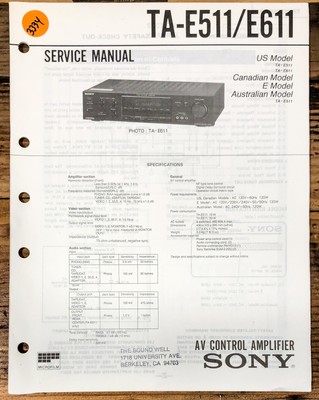 Sony TA-E511 TA-E611 Amplifier Service Manual *Original* | eBay