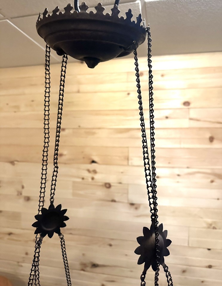 Antique Hanging Oil Kerosene Lamp Frame with Canopy and 14" Shade ...