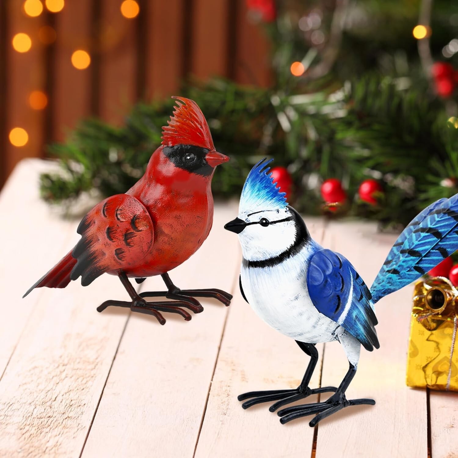 Metal Cardinal & Blue Jay Statue Sculpture Red Bird Art Decor Home ...