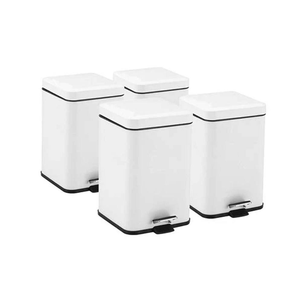 Soga 4X 12L Foot Pedal Stainless Steel Rubbish Garbage Bin Square Whte ...