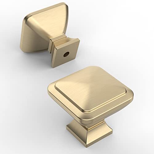 10 Pack Brushed Brass Square Cabinet Knobs Single Hole Drawer Pulls ...