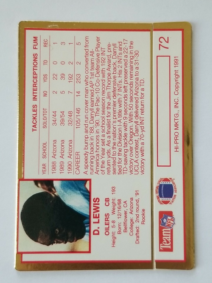 1991 Action Packed Rookies Darryll Lewis #72 Rookie (B) | eBay
