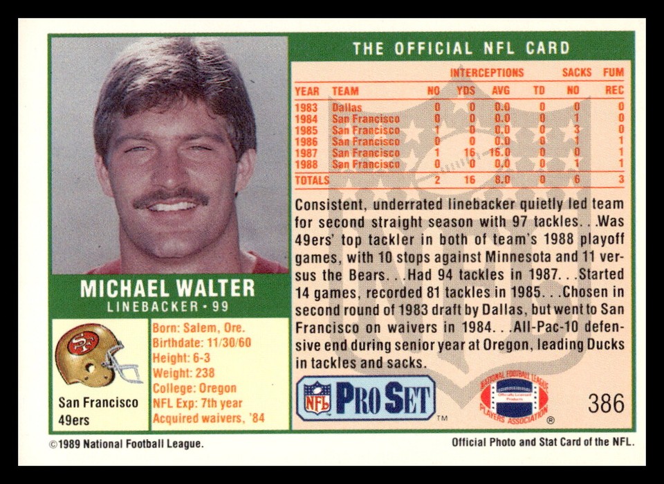 1989 Pro Set #386 Michael Walter | eBay