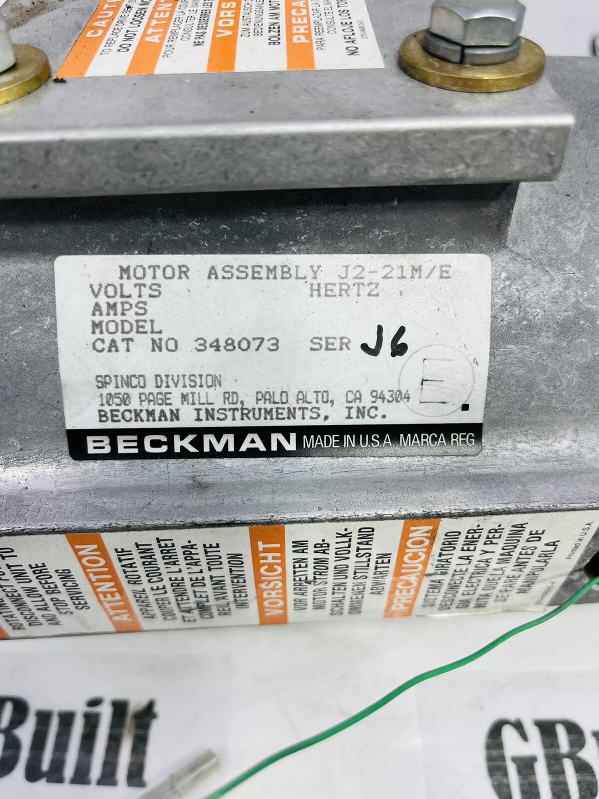 BECKMAN CENTRIFUGE J2-21M/E MOTOR DRIVE ASSEMBLY Working W/Belt Rod ...