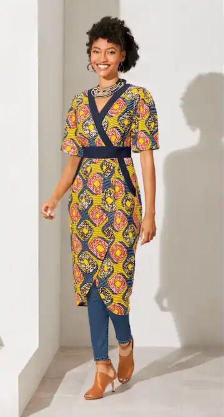 Size 16W PLUS Ashro Yellow Multi Anwa Faux Wrap Dress | eBay