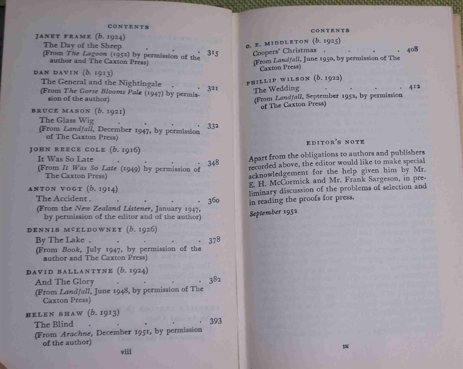 Anthology NEW ZEALAND SHORT STORIES 1961 Katherine Mansfield, Dan Davin ...