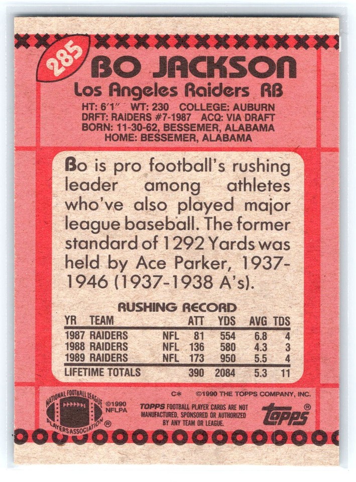 1990 Topps #285 Bo Jackson Near mint or better | eBay
