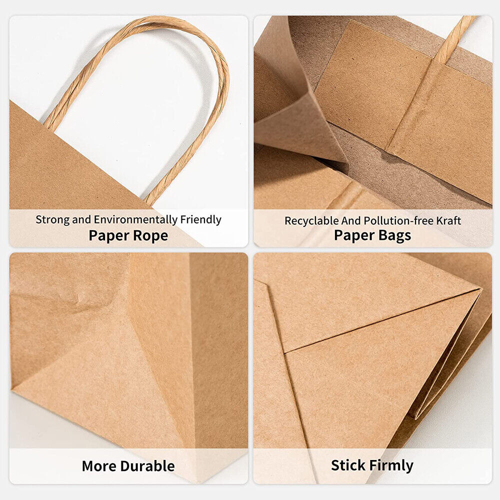 50/100/200 Bulks Kraft Paper Bags Brown with Handles Gift Retail ...