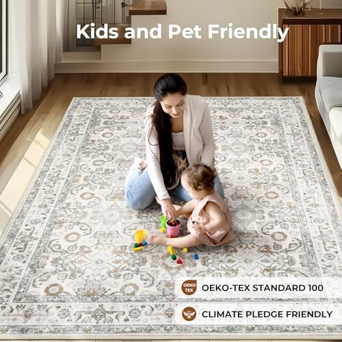 Washable Area Rug, Area Rugs 9x12 Living Room Bedroom, Vintage 9x12ft ...