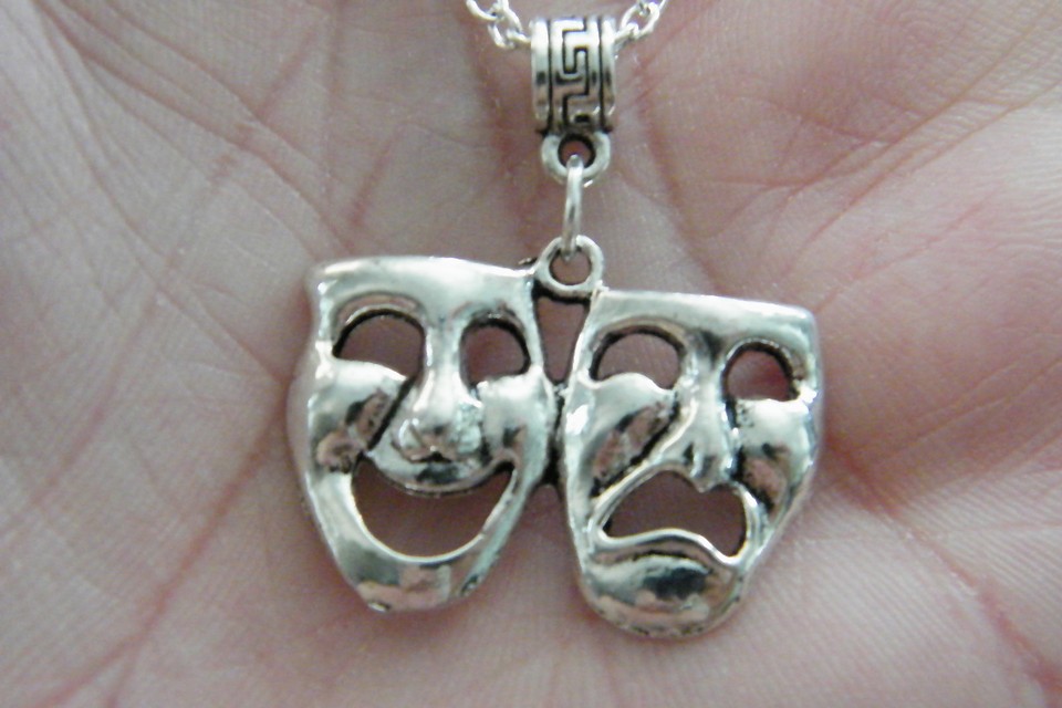 Comedy Tragedy Masks Necklace Theater THESPIAN Silver Actors Charm 24 ...