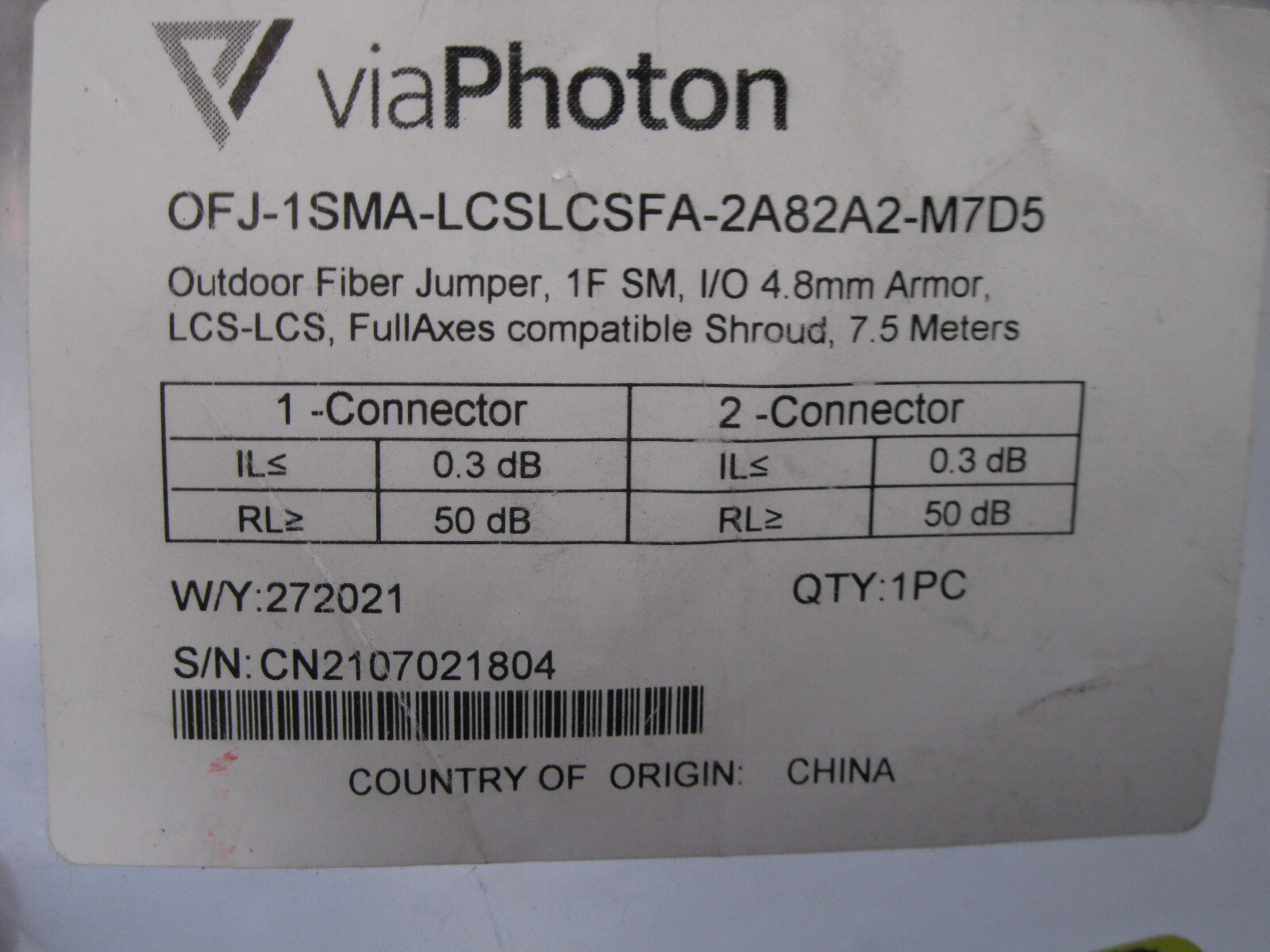 Viaphoton Outdoor Fiber Jumper 1F SM, 4.8mm Armor LCS- LCS 7.5 Meters w/Cover | eBay