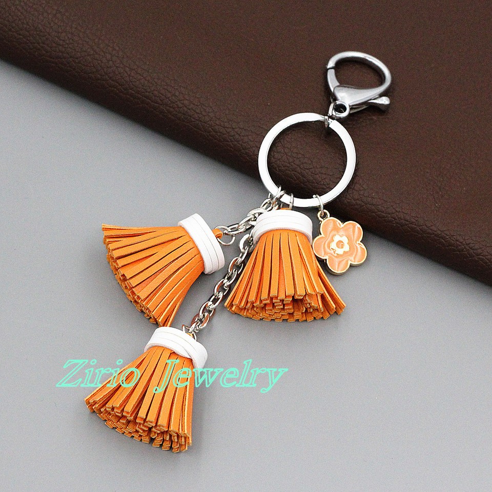 Handmade Leather Tassel Flower Key Chain Bag Purse Keyring Handbag ...