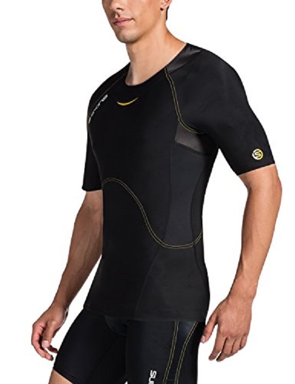 Skins A400 Men's Compression Short Sleeve Top Black w/Yellow Stitching ...