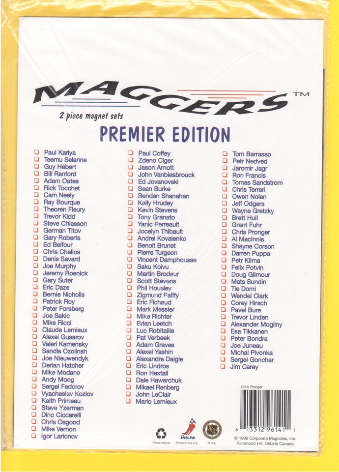 Ed Jovanovski Florida Panthers 1996 Maggers 2 pc Hockey Magnet Set MIP ...