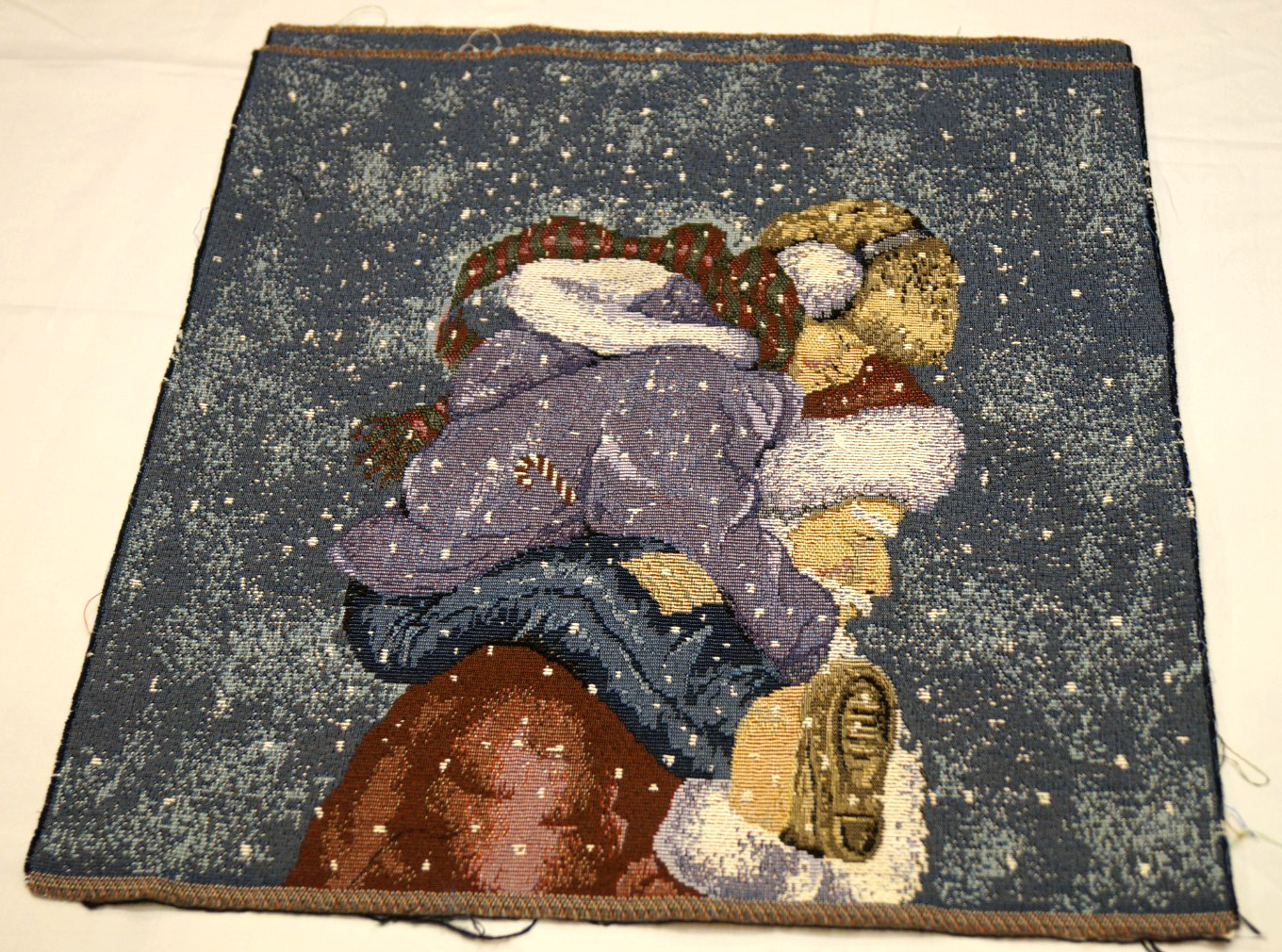 Set of 2 Santa Claus Giving Child a Piggyback Ride Tapestry Fabric ...