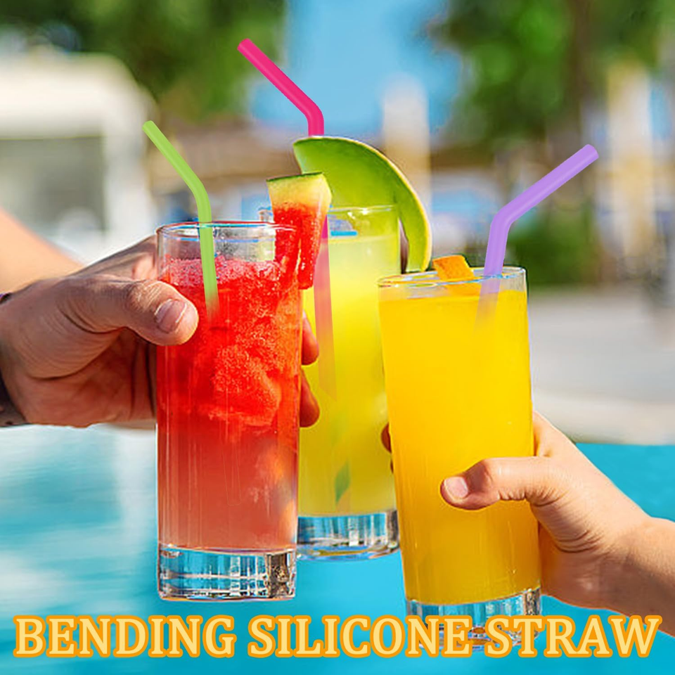 SYEYCW 8 Pcs Reusable Silicone Straws, Colourful Bend Drinking Straws ...