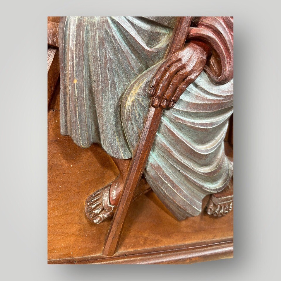 Bas Relief Wood Resin Wood Carving Religious Scene - Signed 27.75 x 17. ...