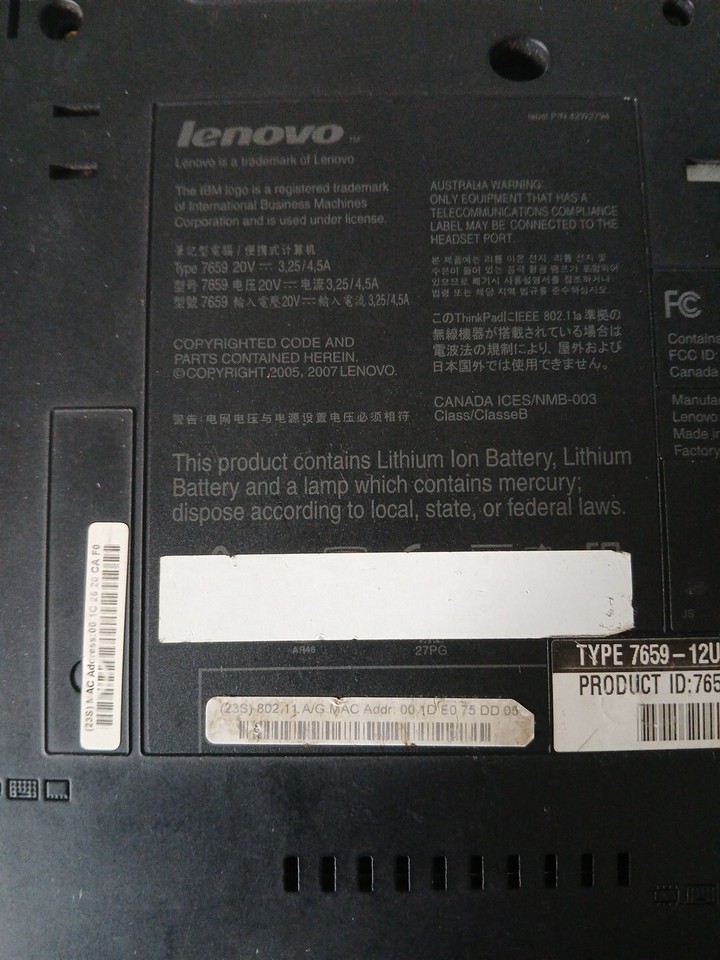 Lenovo Thinkpad T61 Type 7659-12U, Parts And Repair Only | eBay