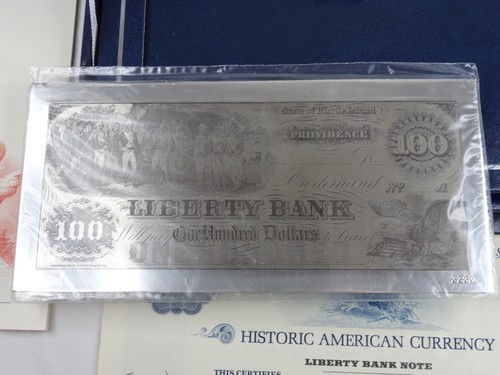 Liberty Bank Sterling Silver Bank Note Historic American Currency 4.6 ...