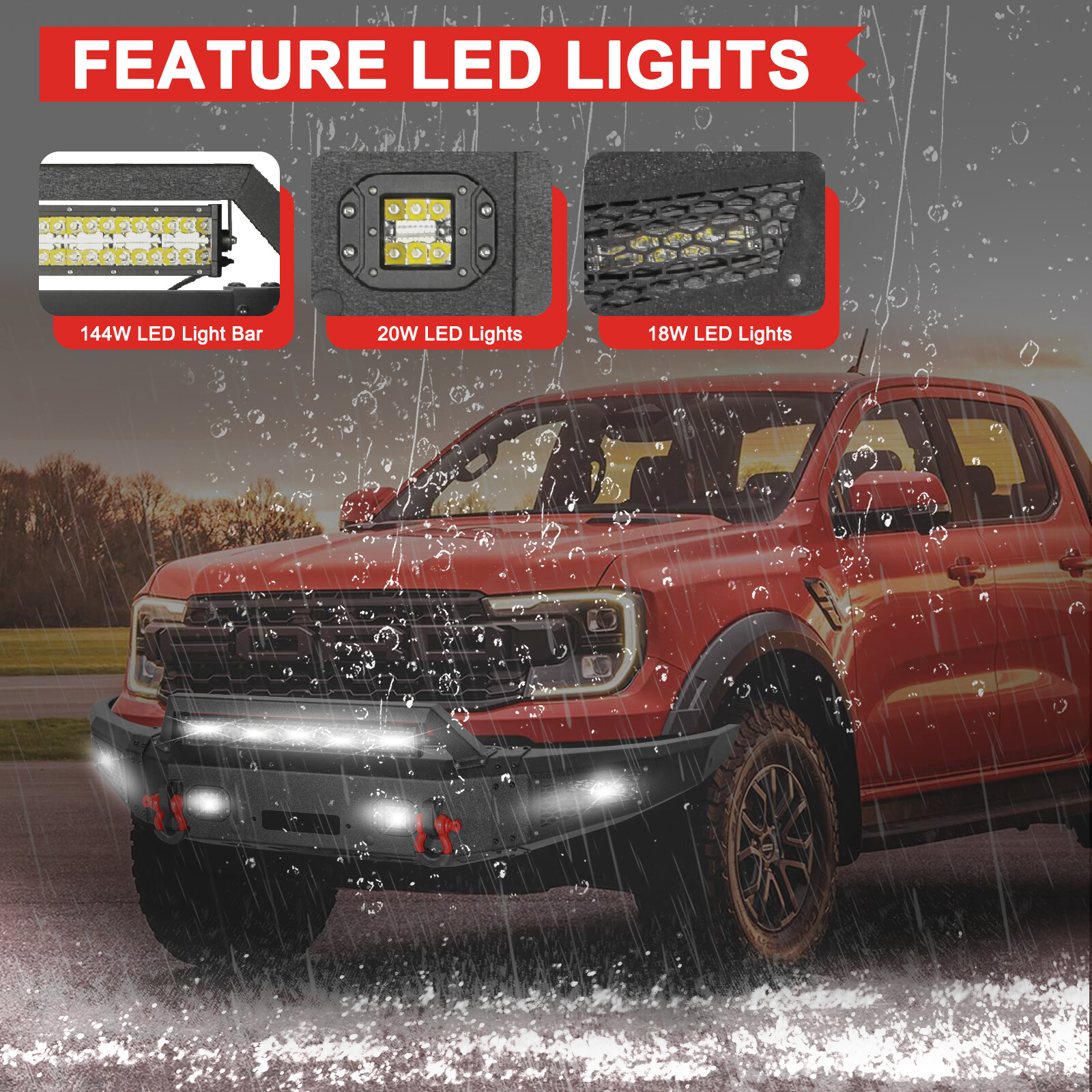 For 2019-2023 Ford Ranger Steel Front Bumper with Winch Plate & Led ...