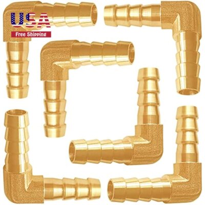 6PCS Brass 1/4"OD Barb Elbow Fittings 2-Way 90 Degree L Right Angle ...