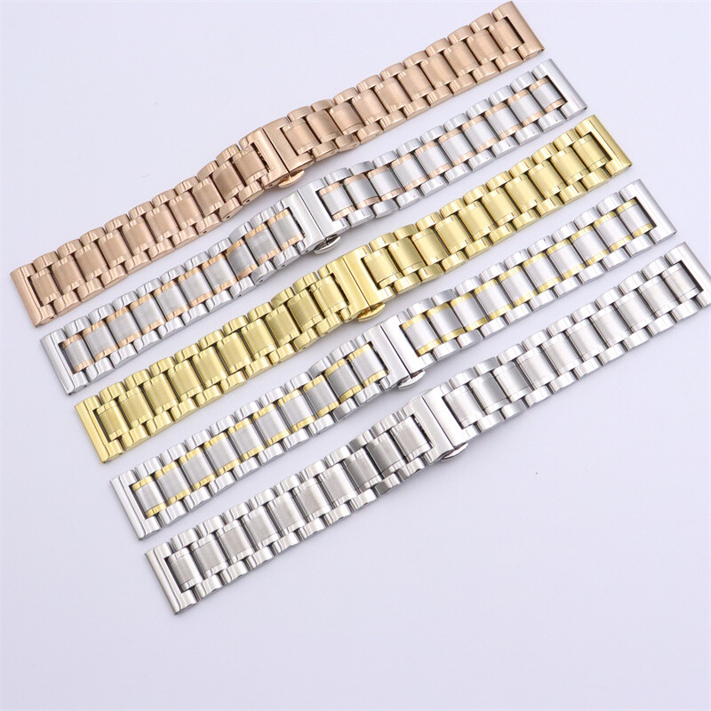Flat+Curved End Metal Bracelet 10mm-24mm Stainless Steel Watch Strap ...