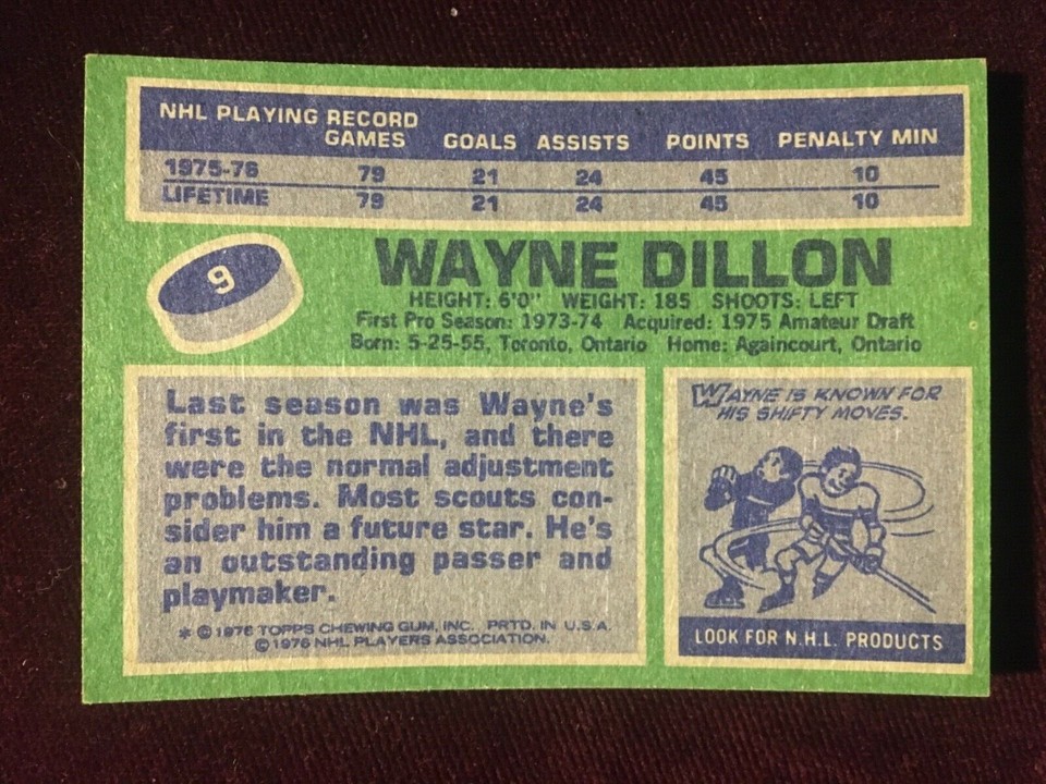 1976-77 Topps Rangers Wayne Dillon Hockey Card #9 | eBay
