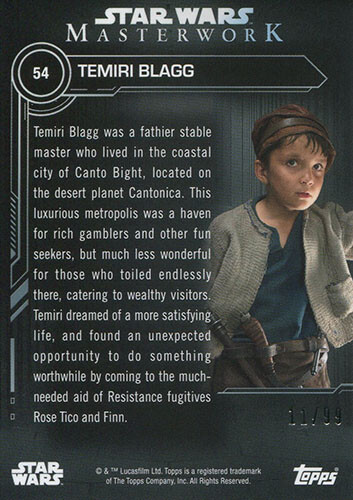 2019 TOPPS STAR WARS MASTERWORK TEMIRI BLAGG GREEN PARALLEL #54 BASE ...