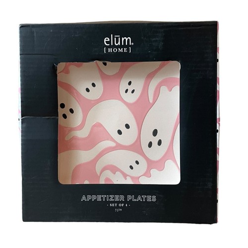 Halloween GHOST Appetizer Plates Set of 4 Ceramic Pink & Purple by Elum ...