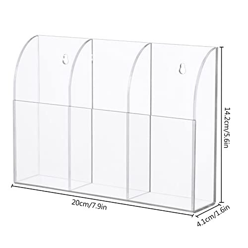 Acrylic Remote Holder Wall Mount 3 Compartments Clear Remote Control ...