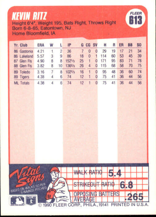 1990 Kevin Ritz Fleer Baseball Card #613 | eBay