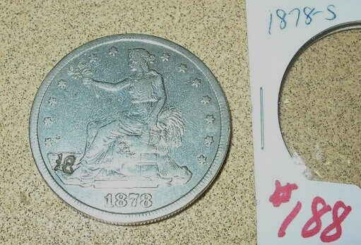 1878-S Trade Dollar w/Markings #188, 90% Silver, Die Break Error; Rare ...