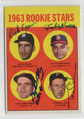 Perry, Navarro, Egan, Sisk 1963 Topps Rookies #169 signed auto ...