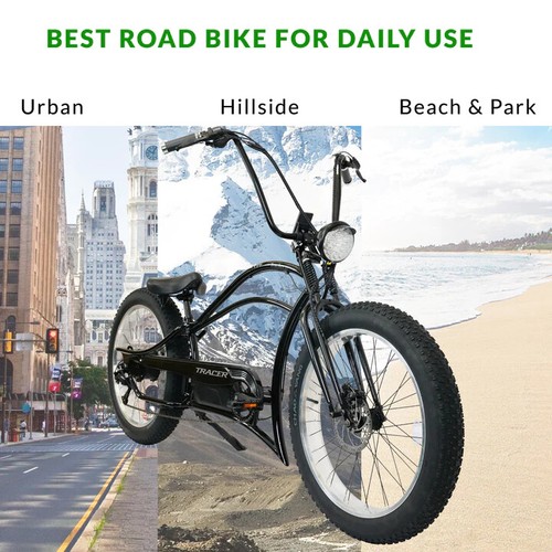 26" Fat Tires 800W Throttle 7 Speed Stretch e-Bike Dual Springer Fork ...