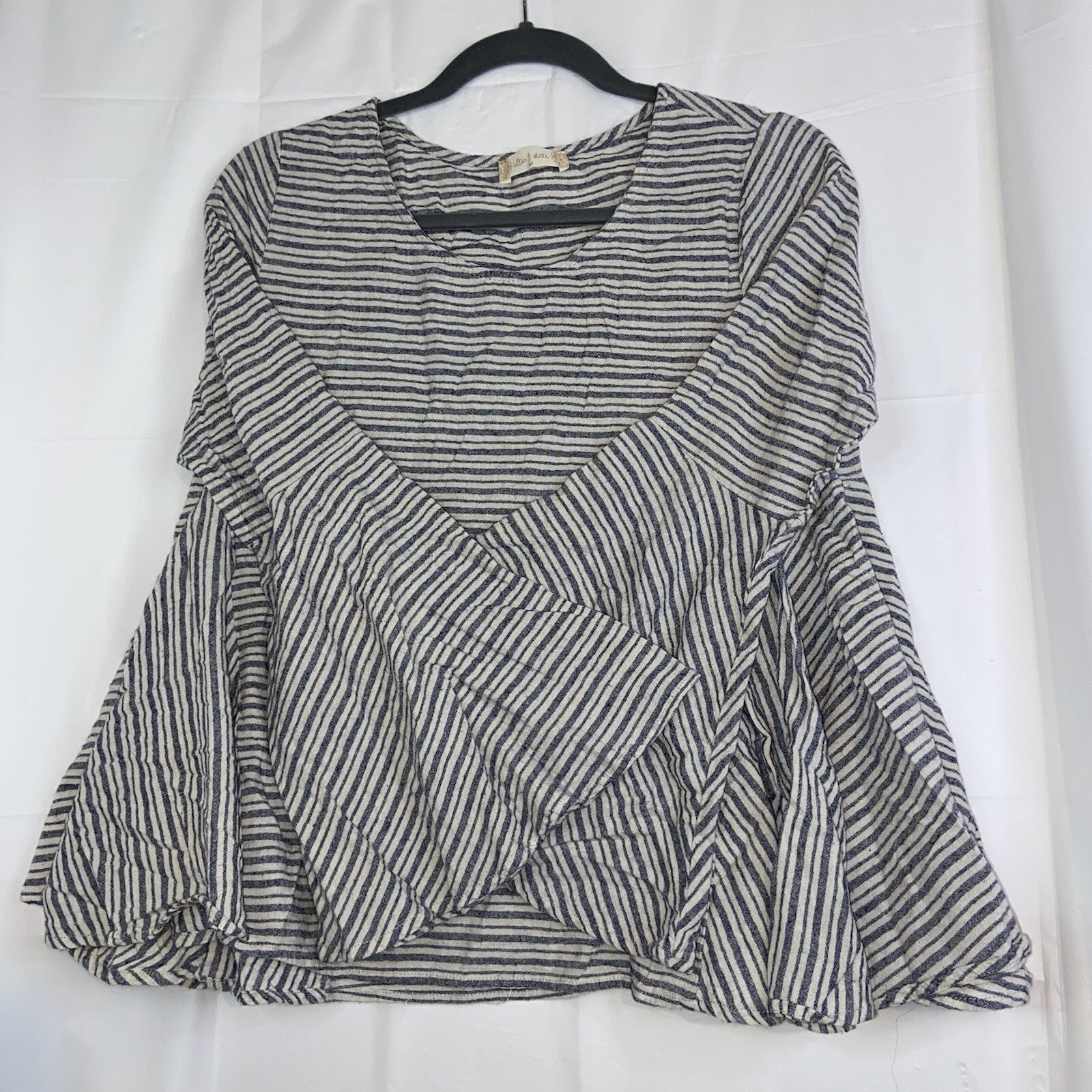 Altar’d State Blouse Blue Gray Stripe Long Flare Sleeves Boho Modest ...