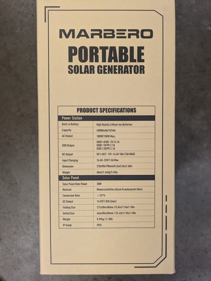 MARBERO Solar Generator 167Wh Portable Power Station 100W w/ Solar ...