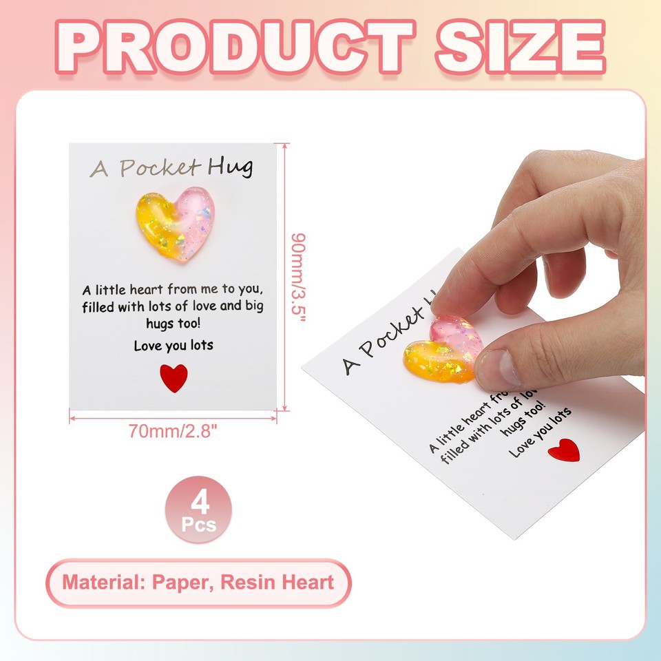 4 Pack Pocket Hug Heart with Greeting Card, Pocket Hug Token Cards ...